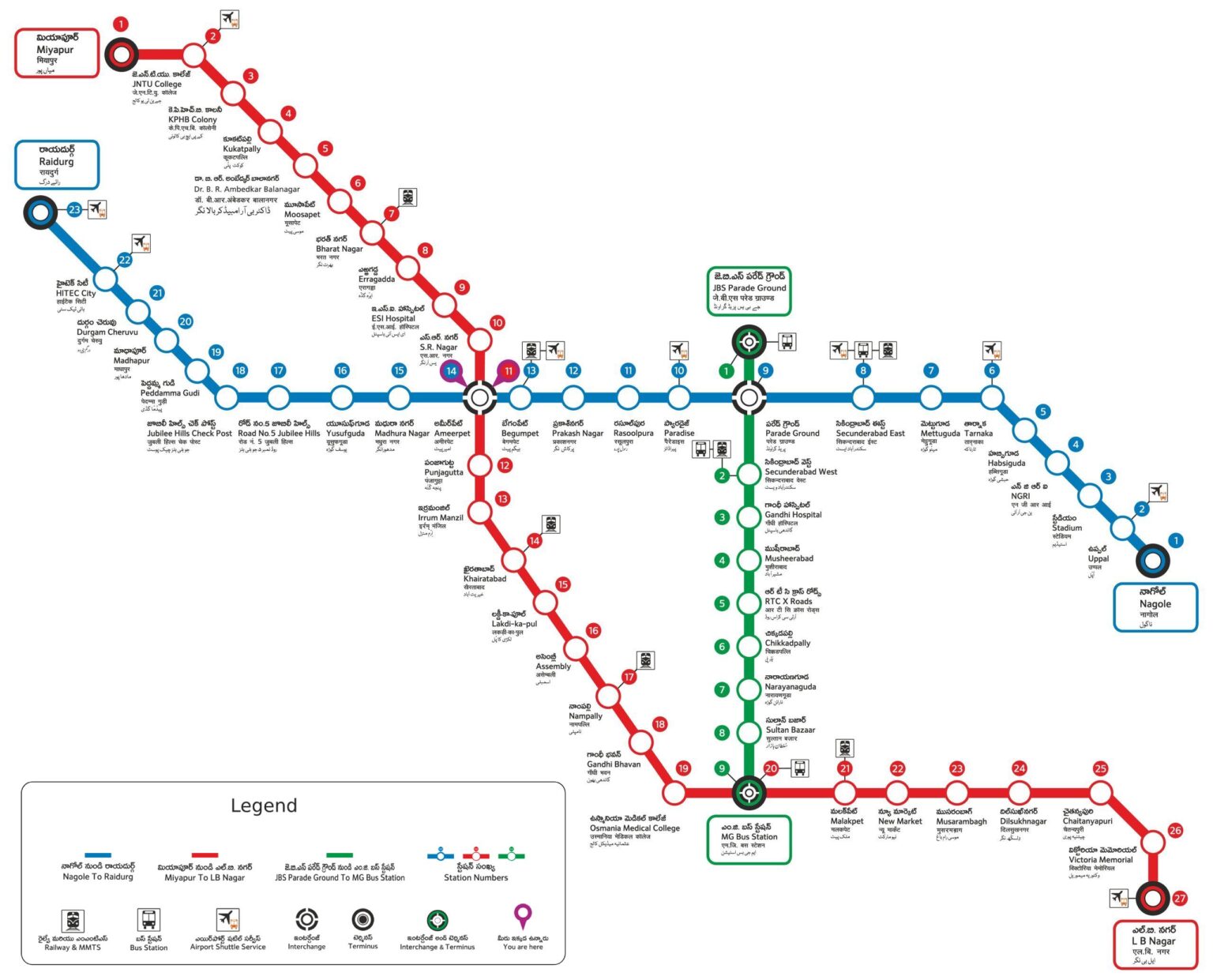 Hyderabad Metro Network Map View and Download pdf of Map